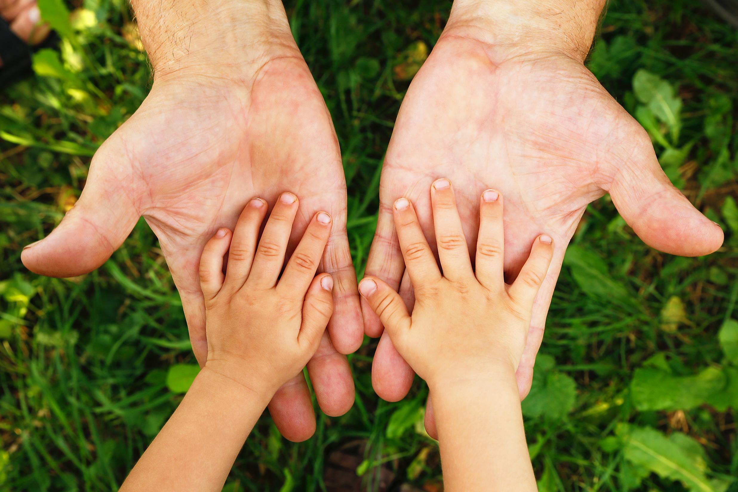 gentle parental hands holding the child’s hand photo for micro-stock ...